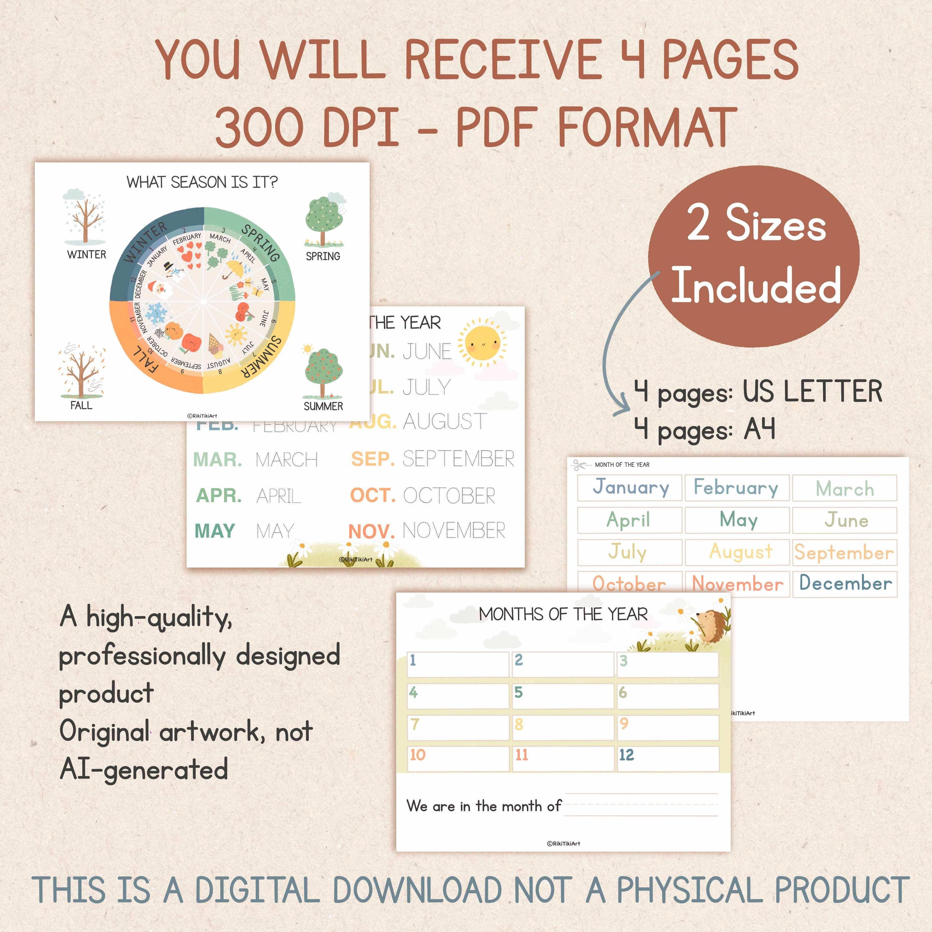 Months of the Year Printable Seasons Wheel, Circular Display Chart ...