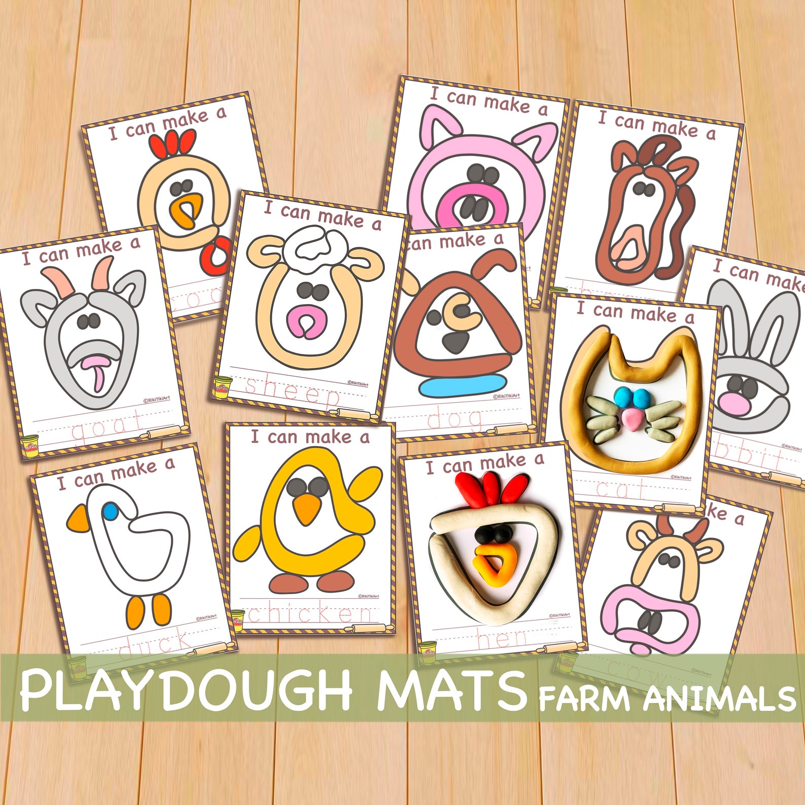 Farm Animals Play Doh Mats Visual Cards Printable Play Dough | Etsy