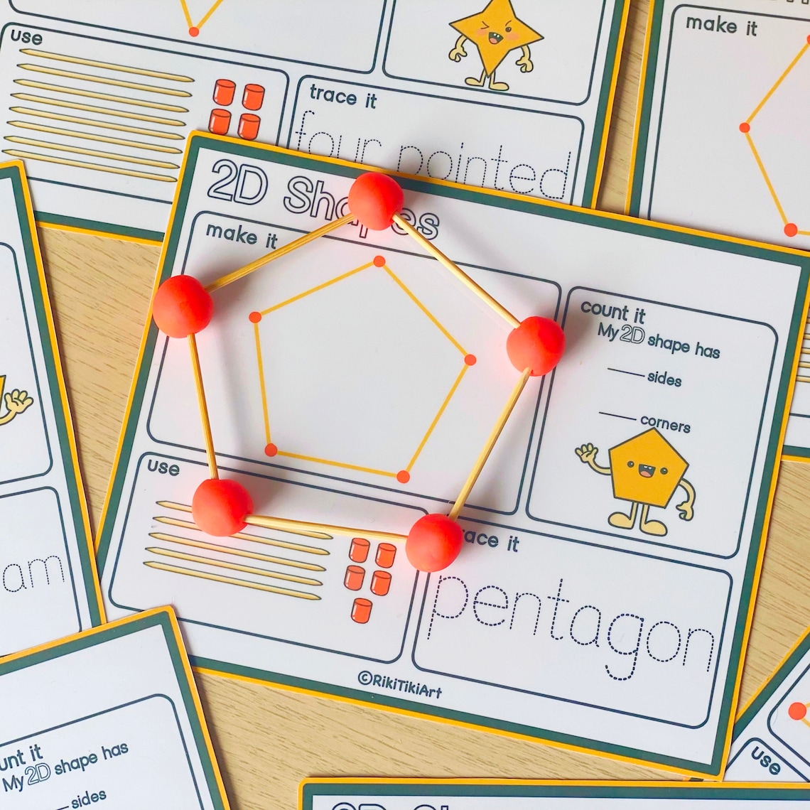 Toothpicks and Play Dough 2D Shapes Visual Cards Toddler - Etsy