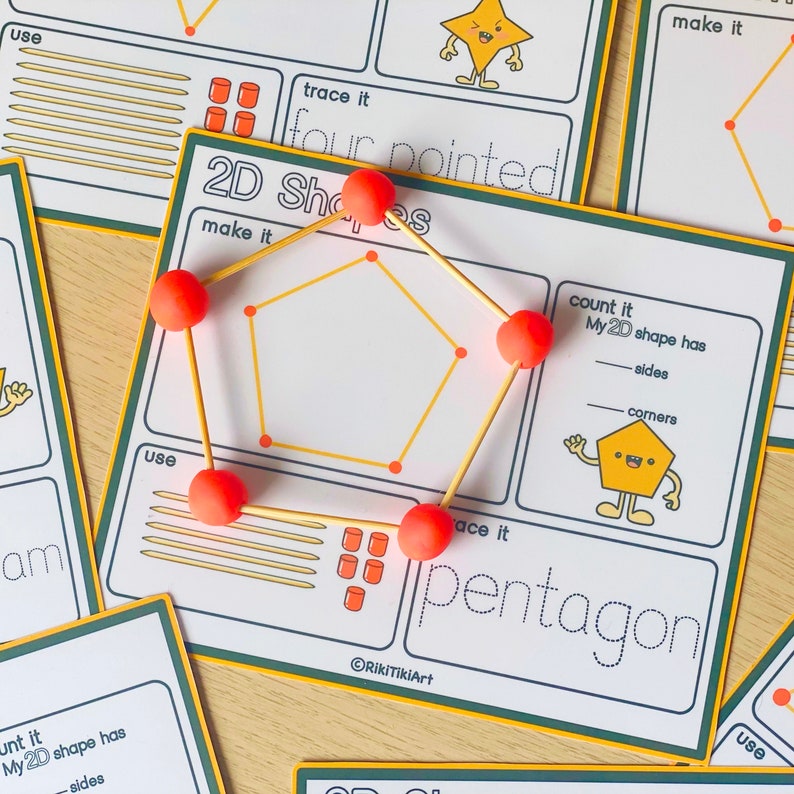 Toothpicks and Play Dough 2D Shapes Visual Cards Toddler - Etsy