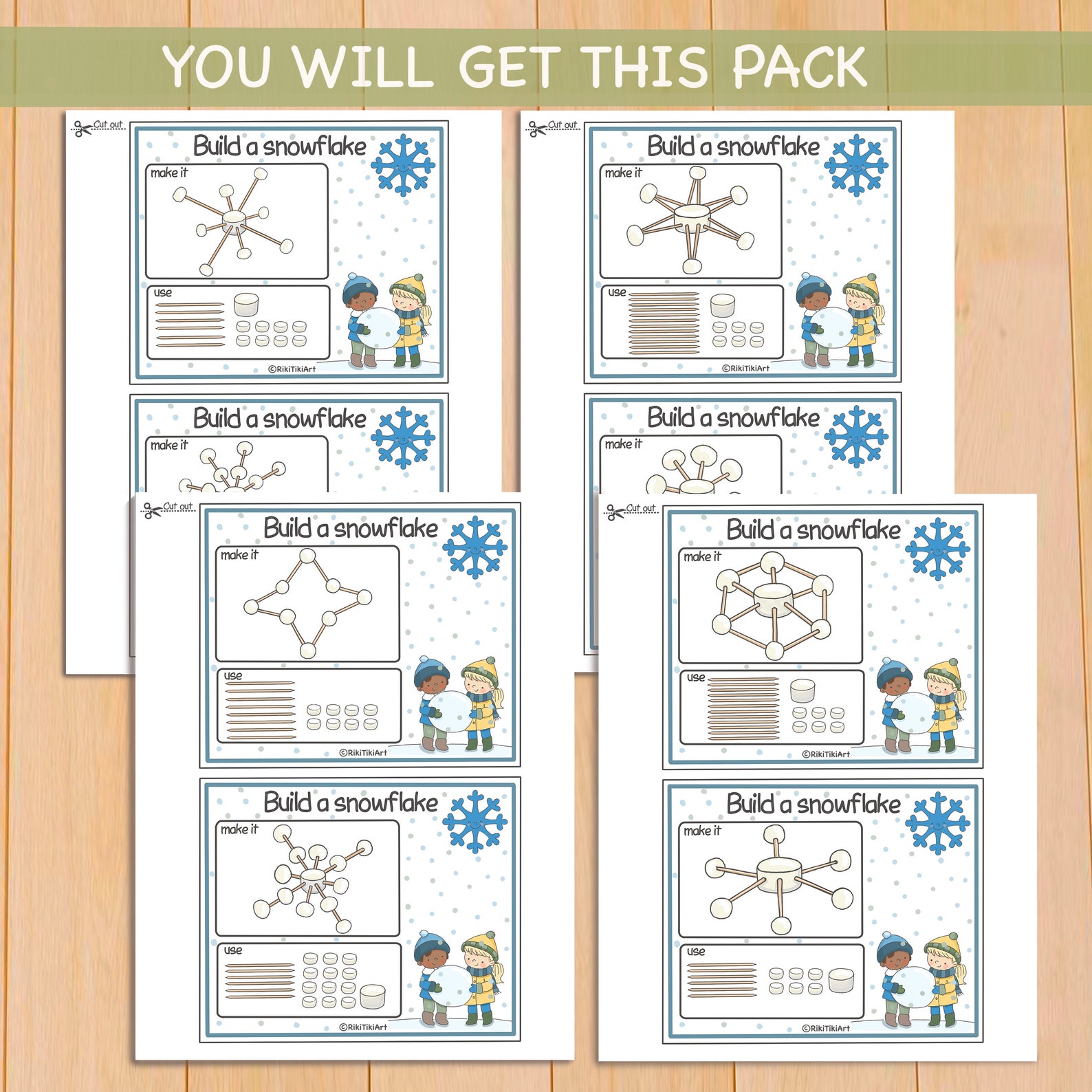 Marshmallows and Toothpicks Snowflakes Mats Printable Game for Toddler ...