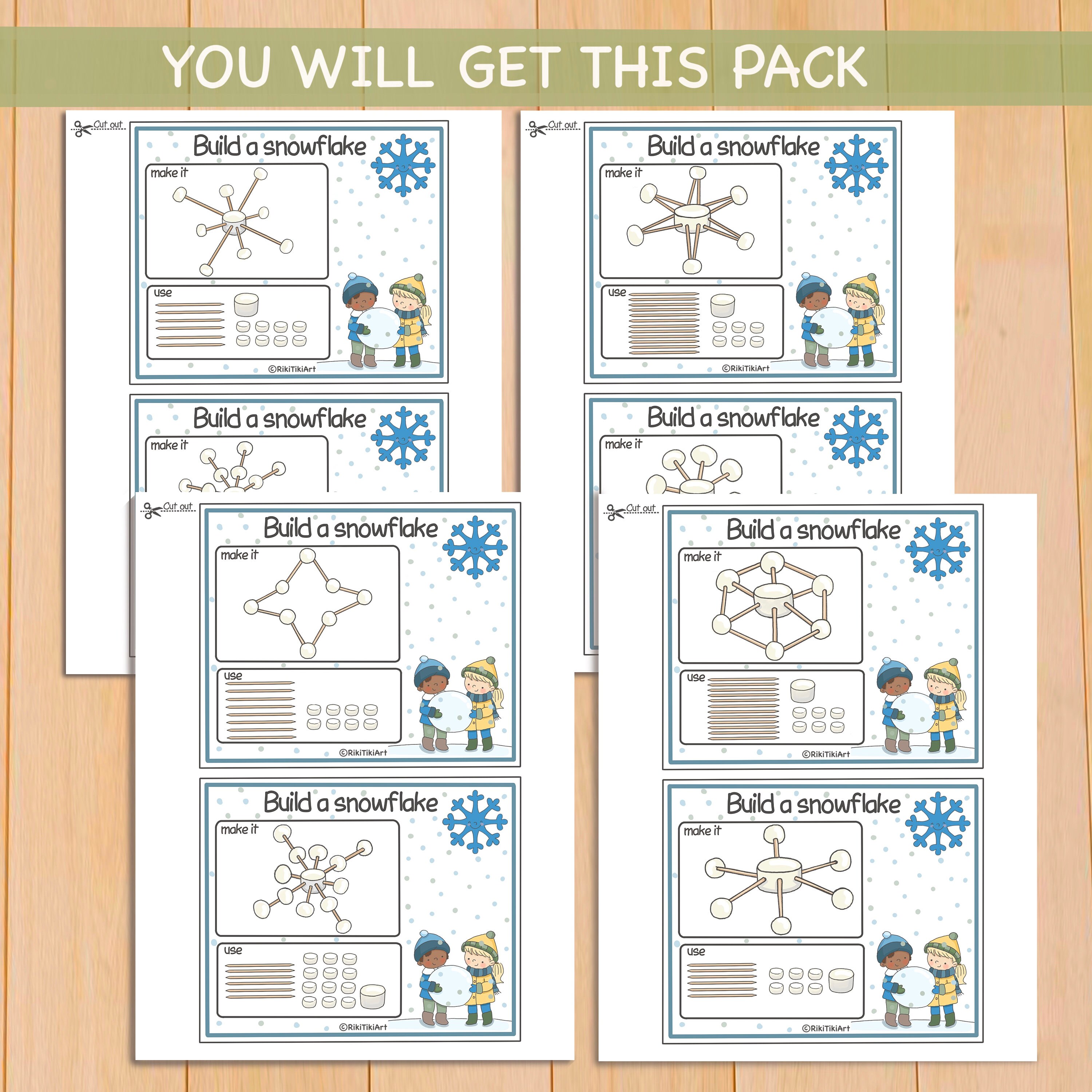 Marshmallows and Toothpicks Snowflakes Mats Printable Game for Toddler ...