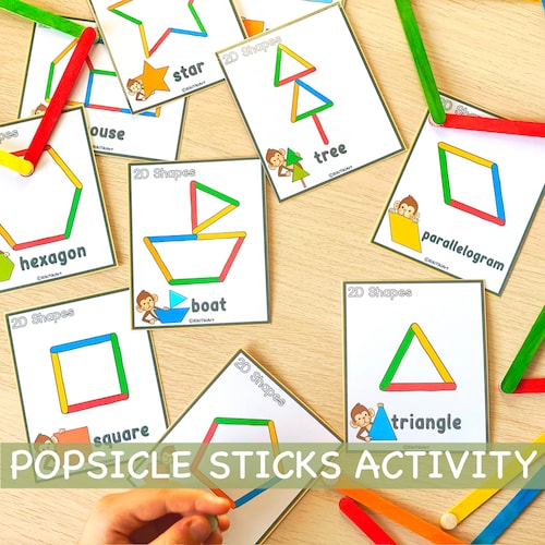 Popsicle Sticks Shapes Activity Game for Toddlers Montessori - Etsy