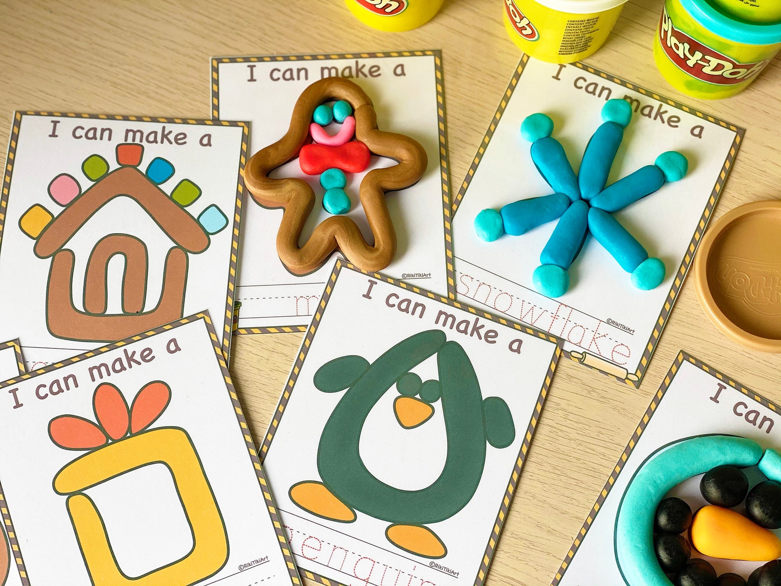 Christmas Play Dough Mats Visual Cards, Printable Play Doh Toddler ...