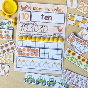 Number Matching Activity 1 to 20 Montessori Counting Practice Preschool ...