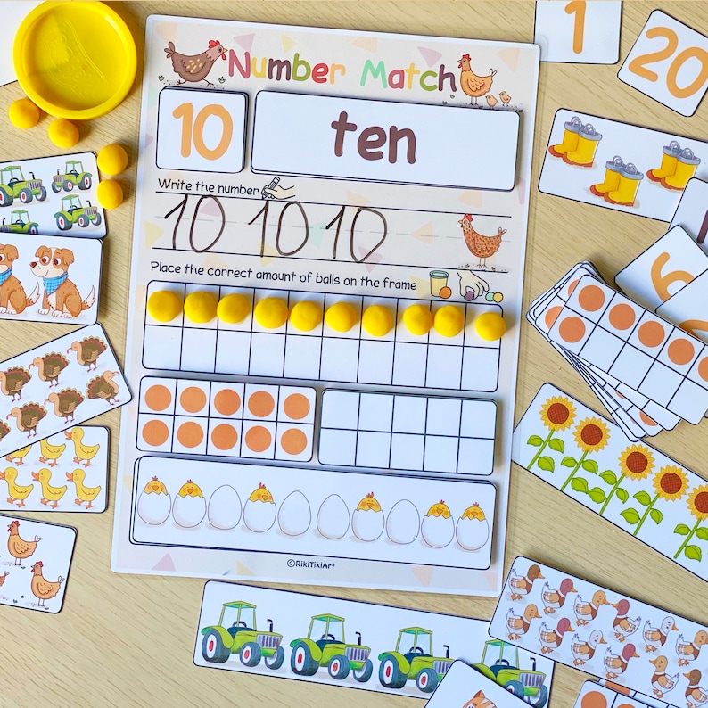 Number Matching Activity 1 to 20 Montessori Counting Practice Preschool ...