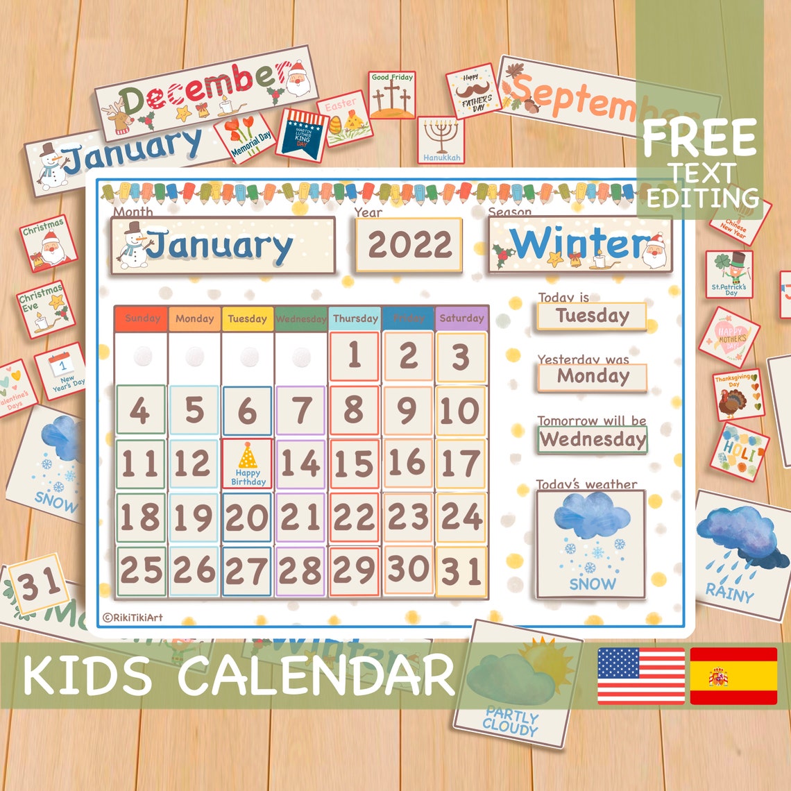 White Perpetual Calendar Kids Calendar Printable Classroom - Etsy