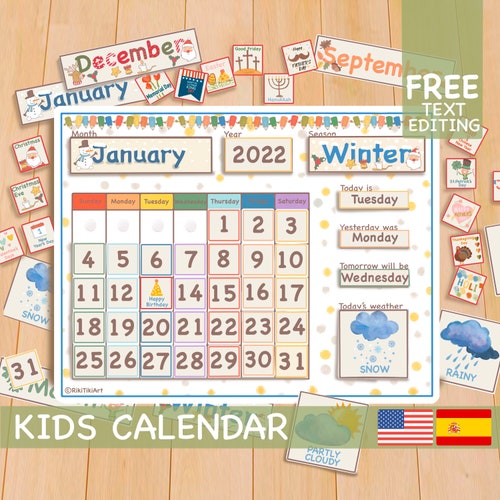 Perpetual Kids Calendar Printable Montessori Homeschool - Etsy