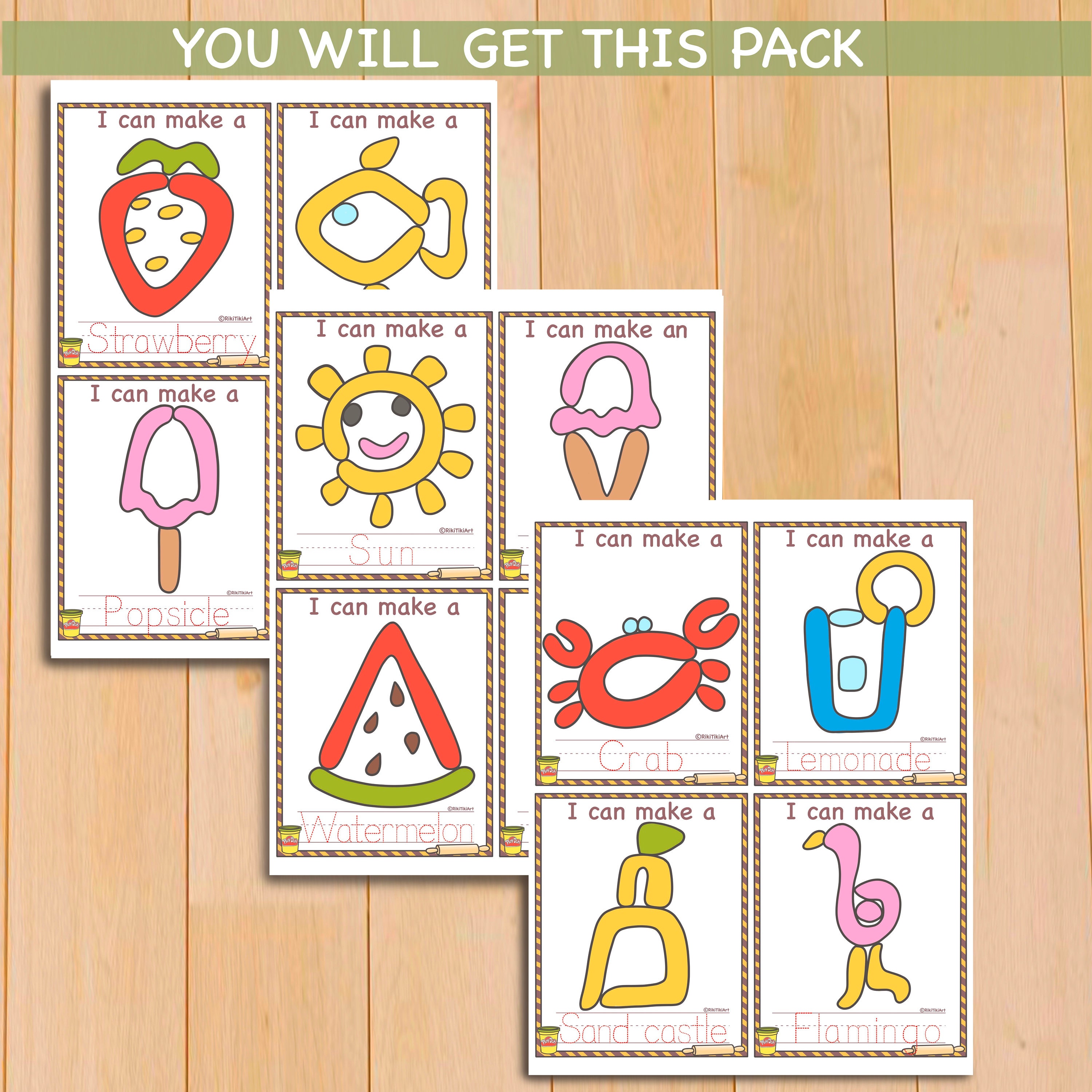 Summer Play Dough Mats Fine Motor Skills Visual Cards Play Doh Mats ...
