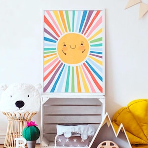 Watercolor Sun Poster Vibrant Rainbow Playroom Sun Print Downloadable ...