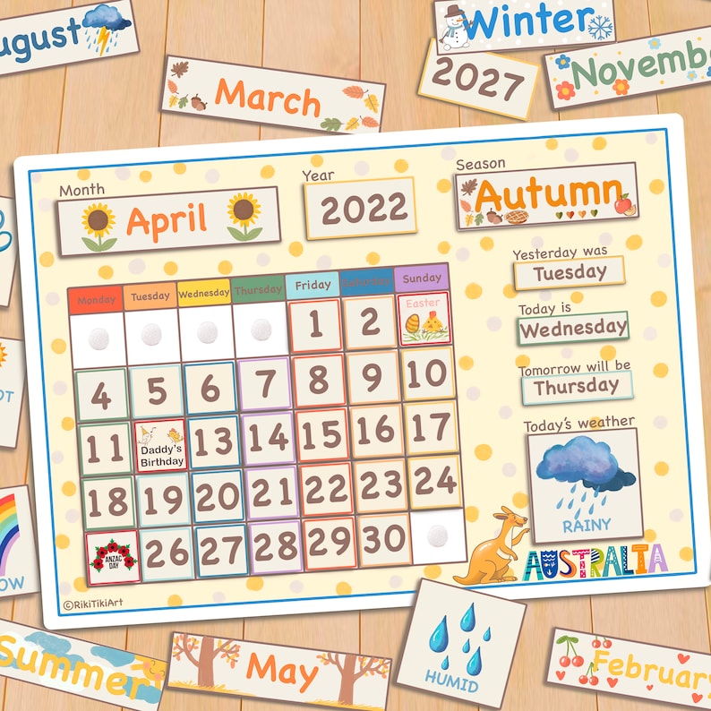Australian Calendar Printable Perpetual Calendar for Kids | Etsy