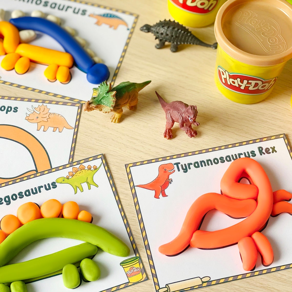 Dinosaur Play Doh Mats Visual Cards Printable Play Dough Party | Etsy
