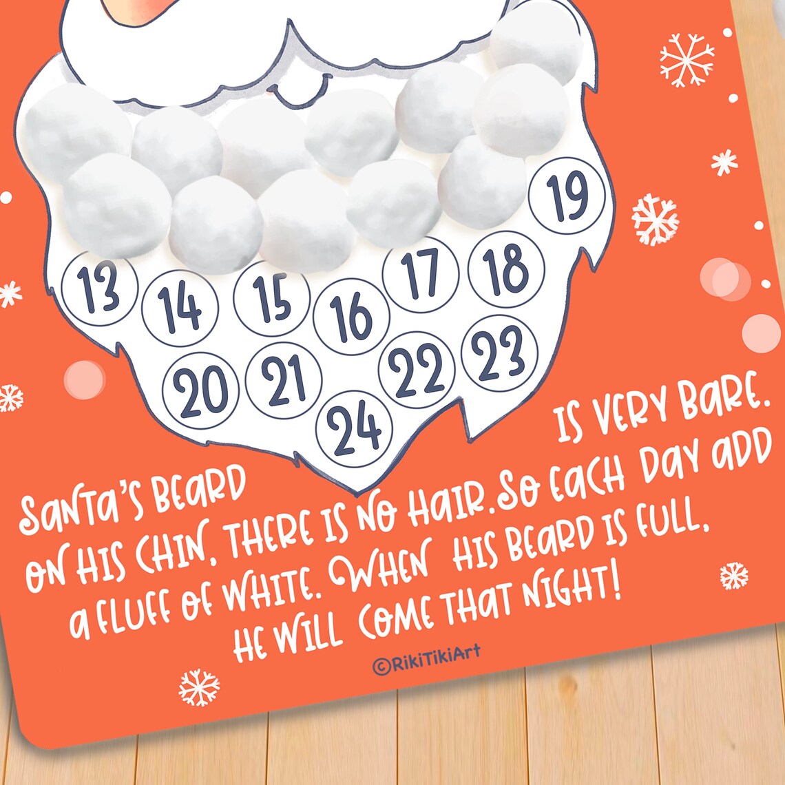 Printable Advent Calendar Santa Beard Countdown Calendar - Etsy
