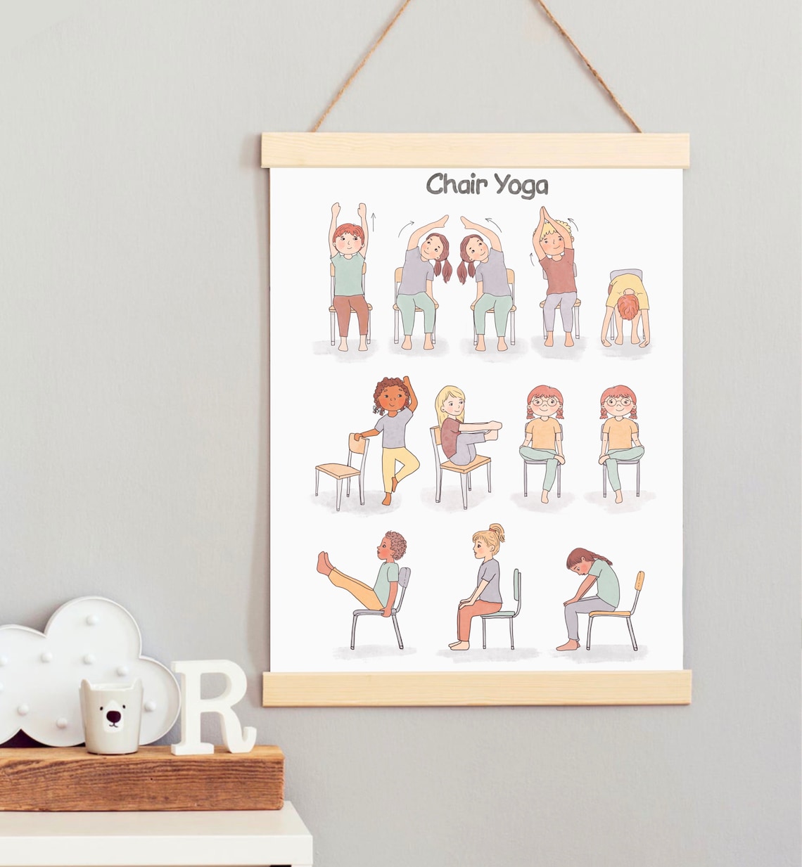Chair Yoga Poster for Kids Classroom Downloadable Prints - Etsy