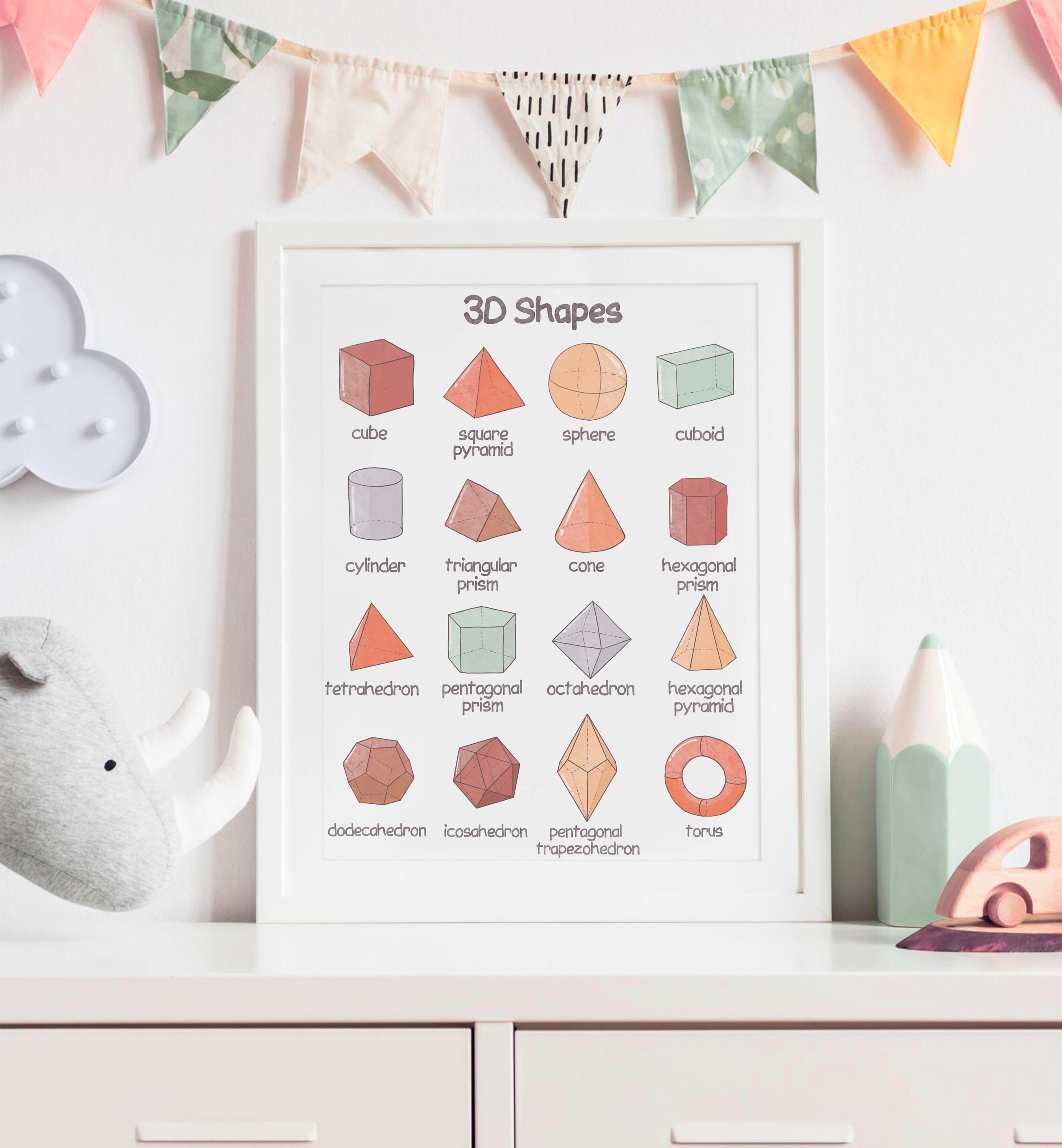 3D Shapes Poster Playroom Wall Decor Homeschool Print | Etsy