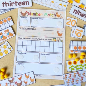 Number Matching Activity 1 to 20 Montessori Counting Practice Preschool ...