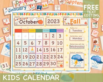 Kids Perpetual Calendar Printable Learning Activity Homeschool ...