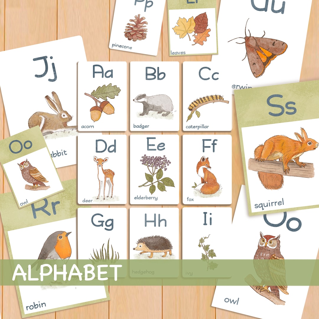Woodland Alphabet Flashcards Printable Beginning Sounds Watercolor ...