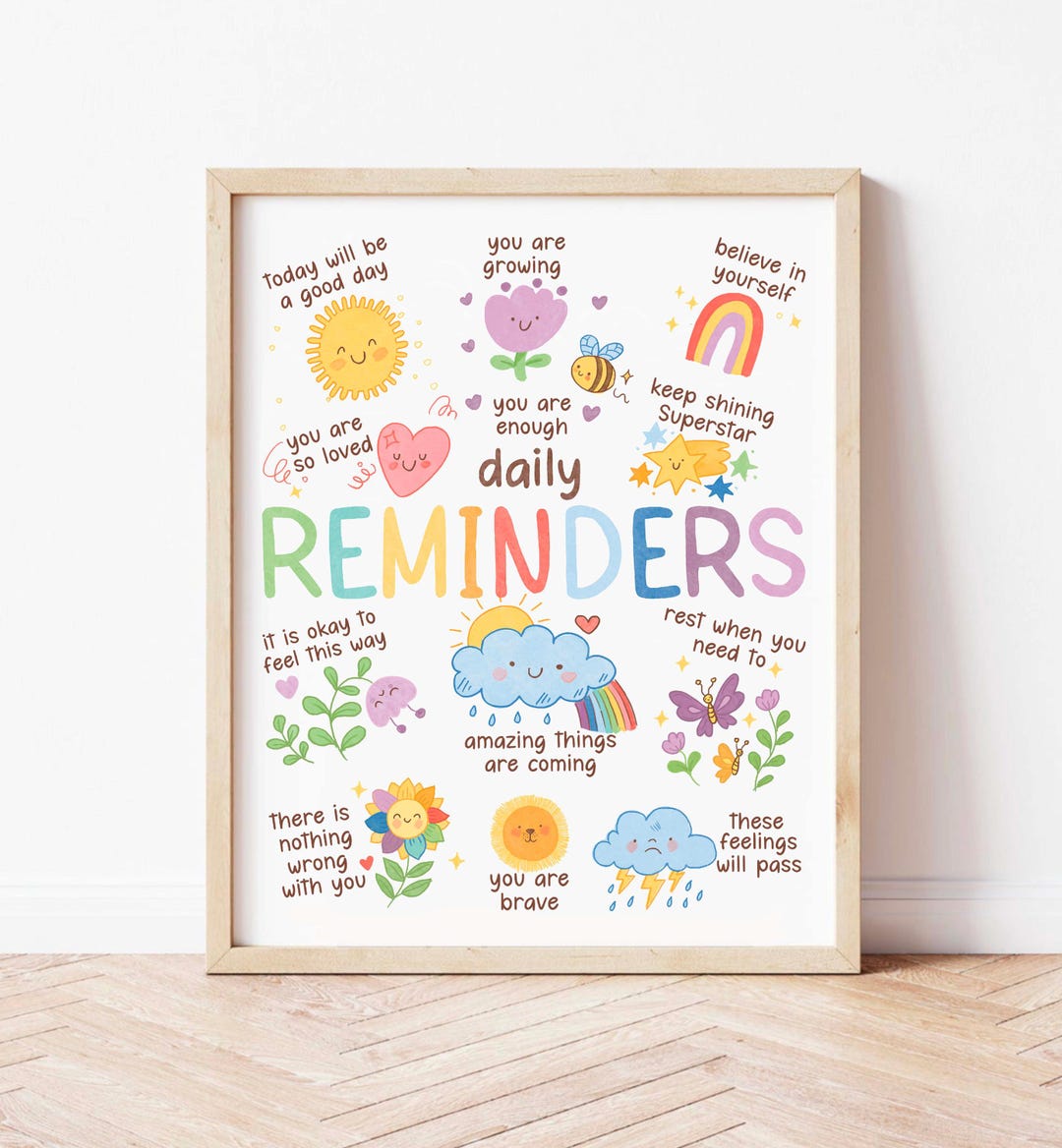 Daily Reminders Poster, Therapy Office Decor, Mental Health Poster ...