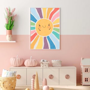 Playroom Sun Poster Watercolor Nursery Prints Rainbow Sun Wall Art ...