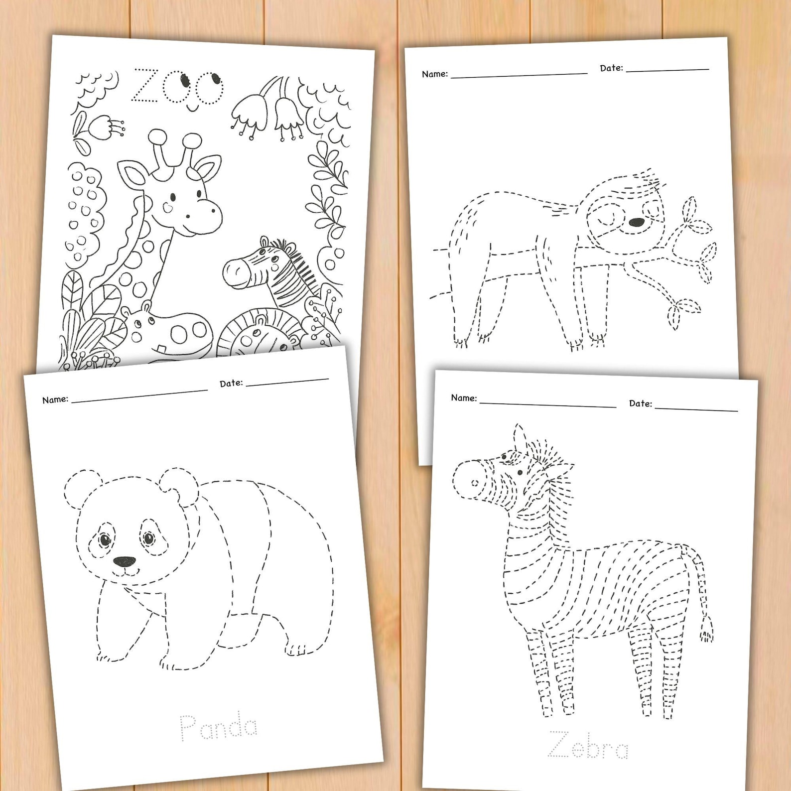 Zoo Animal Tracing Worksheets: Summer Activity (digital Download) - Etsy