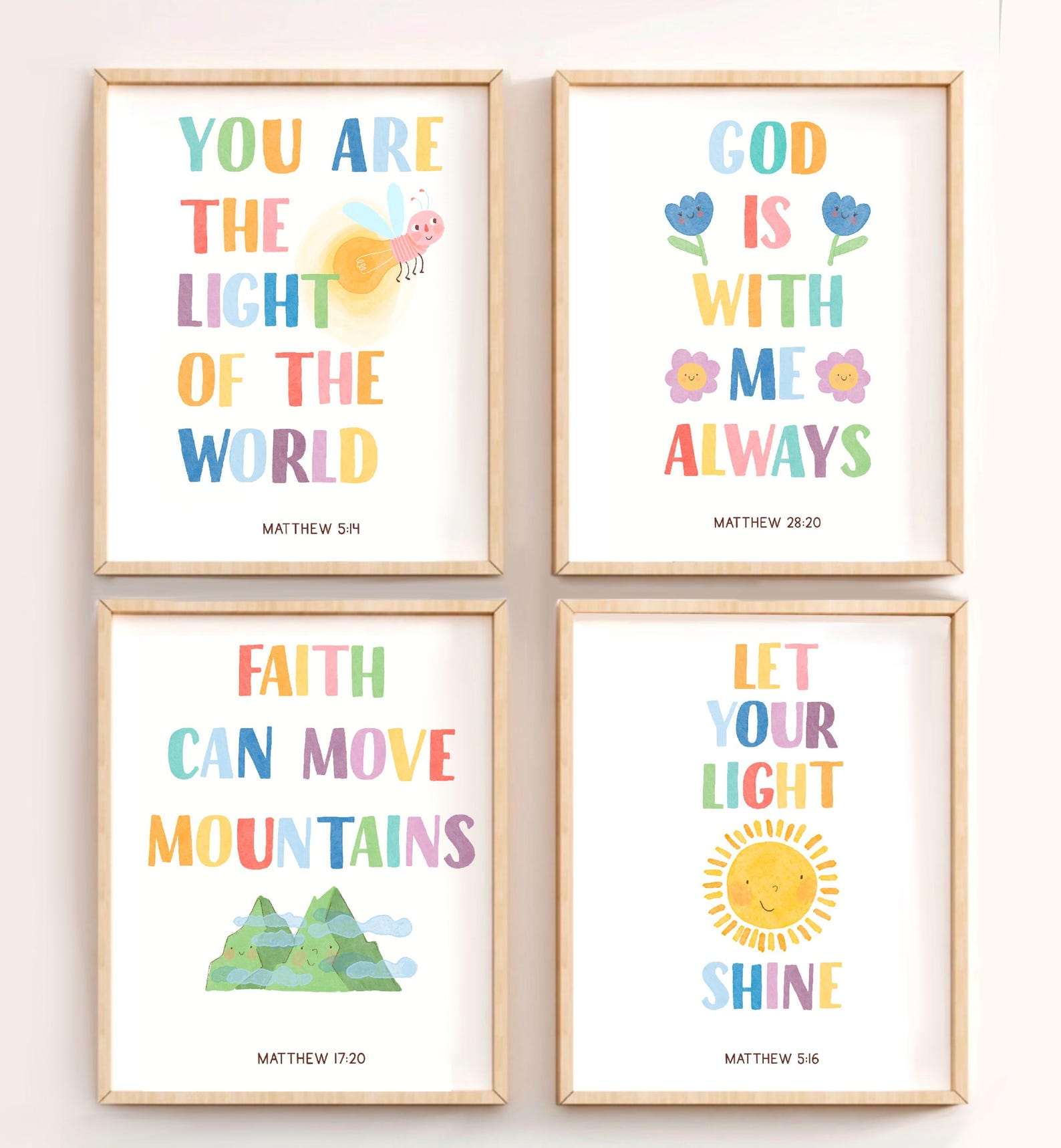 Bible Verse Wall Art Set of 8 Bible Posters Kids Bible Study Sunday ...