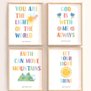 Bible Verse Wall Art Set of 8 Bible Posters Kids Bible Study Sunday ...