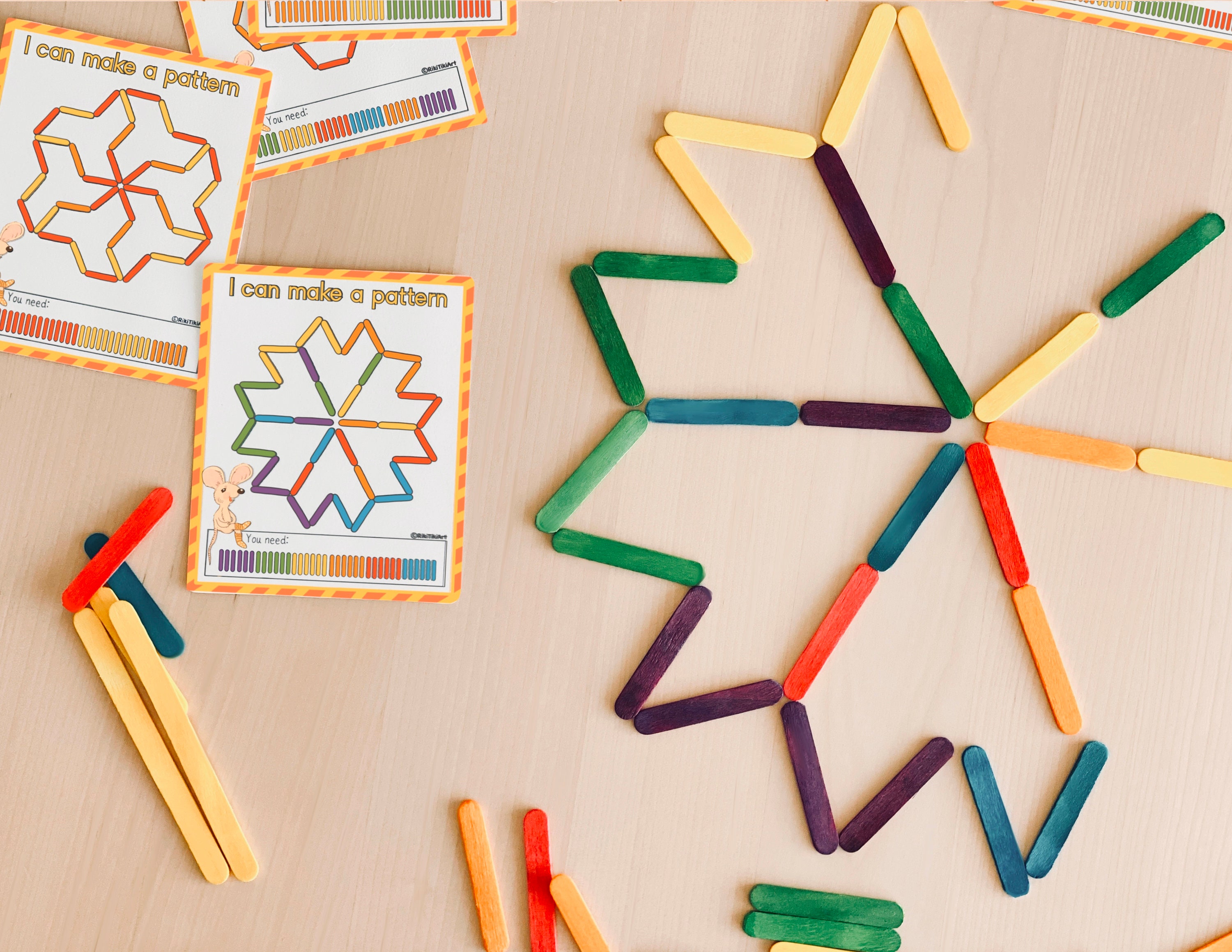 Popsicle Stick Activity Pattern Cards Fine Motor Skills Montessori ...
