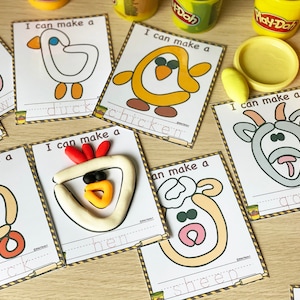 Farm Animals Play Doh Mats Visual Cards, Printable Play Dough Toddler ...
