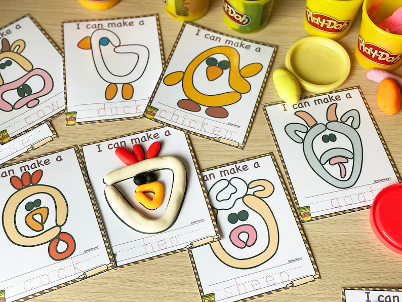 Farm Animals Play Doh Mats Visual Cards, Printable Play Dough Toddler ...
