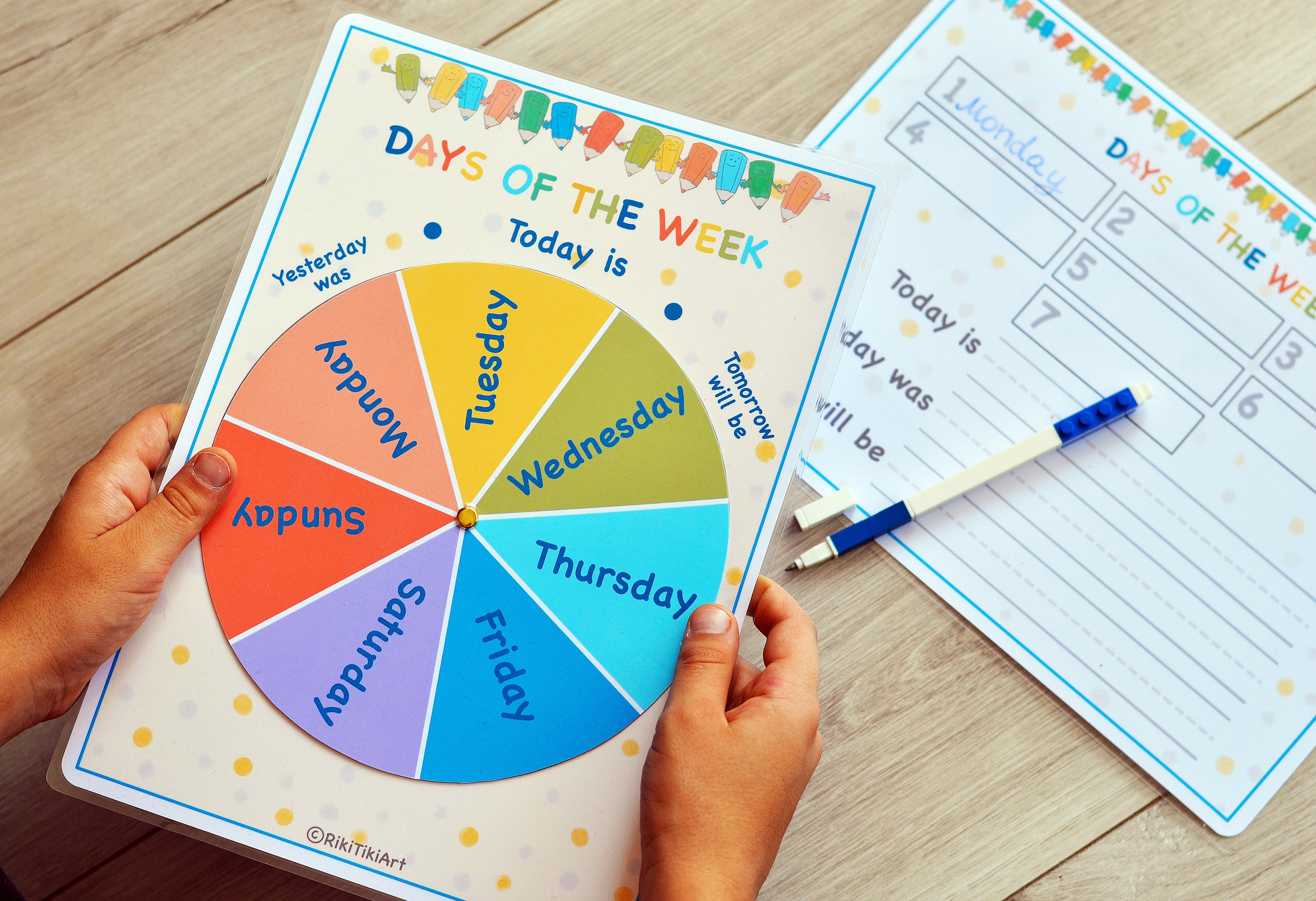 Days of the week wheel Printable Montessori calendar Toddler | Etsy