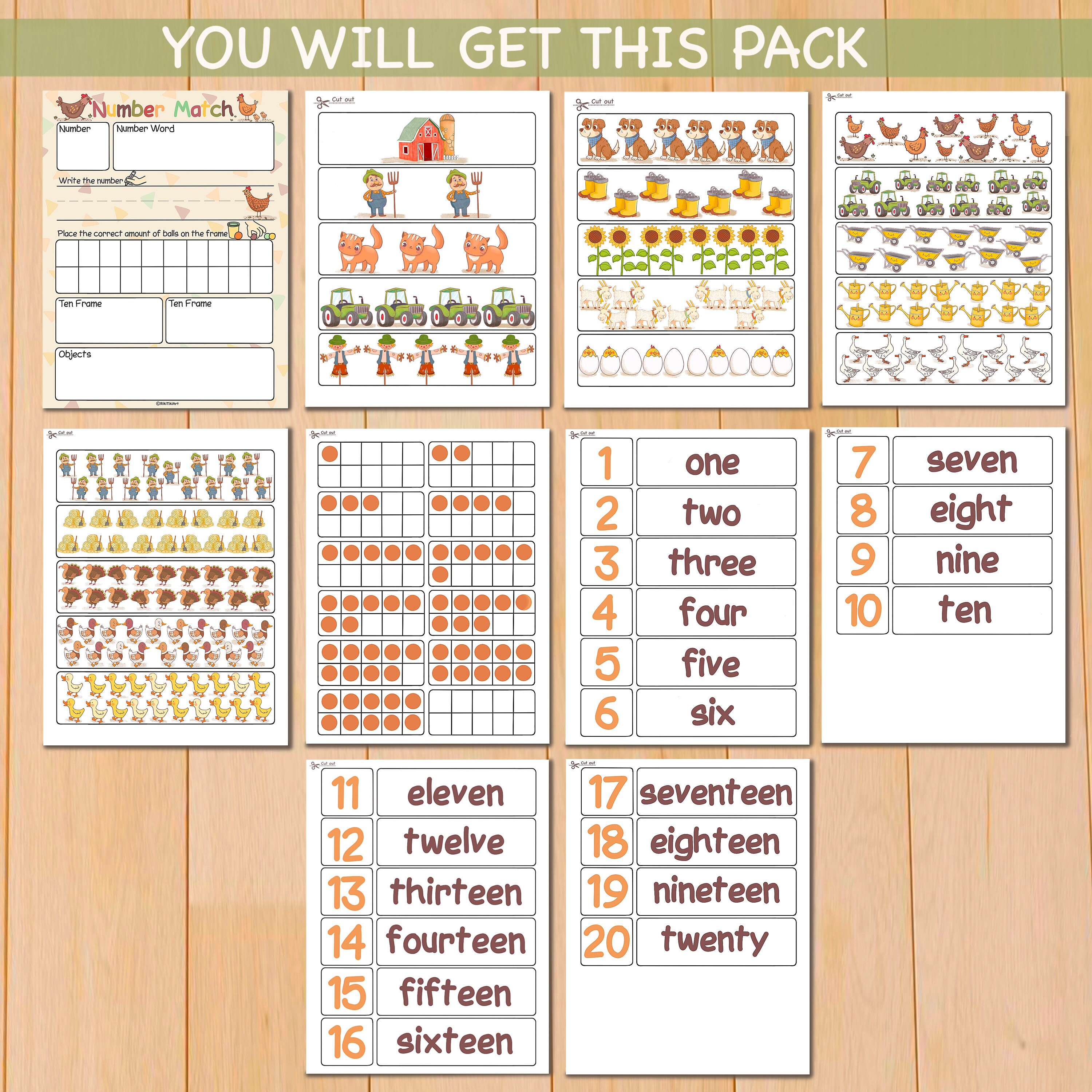 Number Matching Activity 1 to 20 Montessori Counting Practice Preschool ...