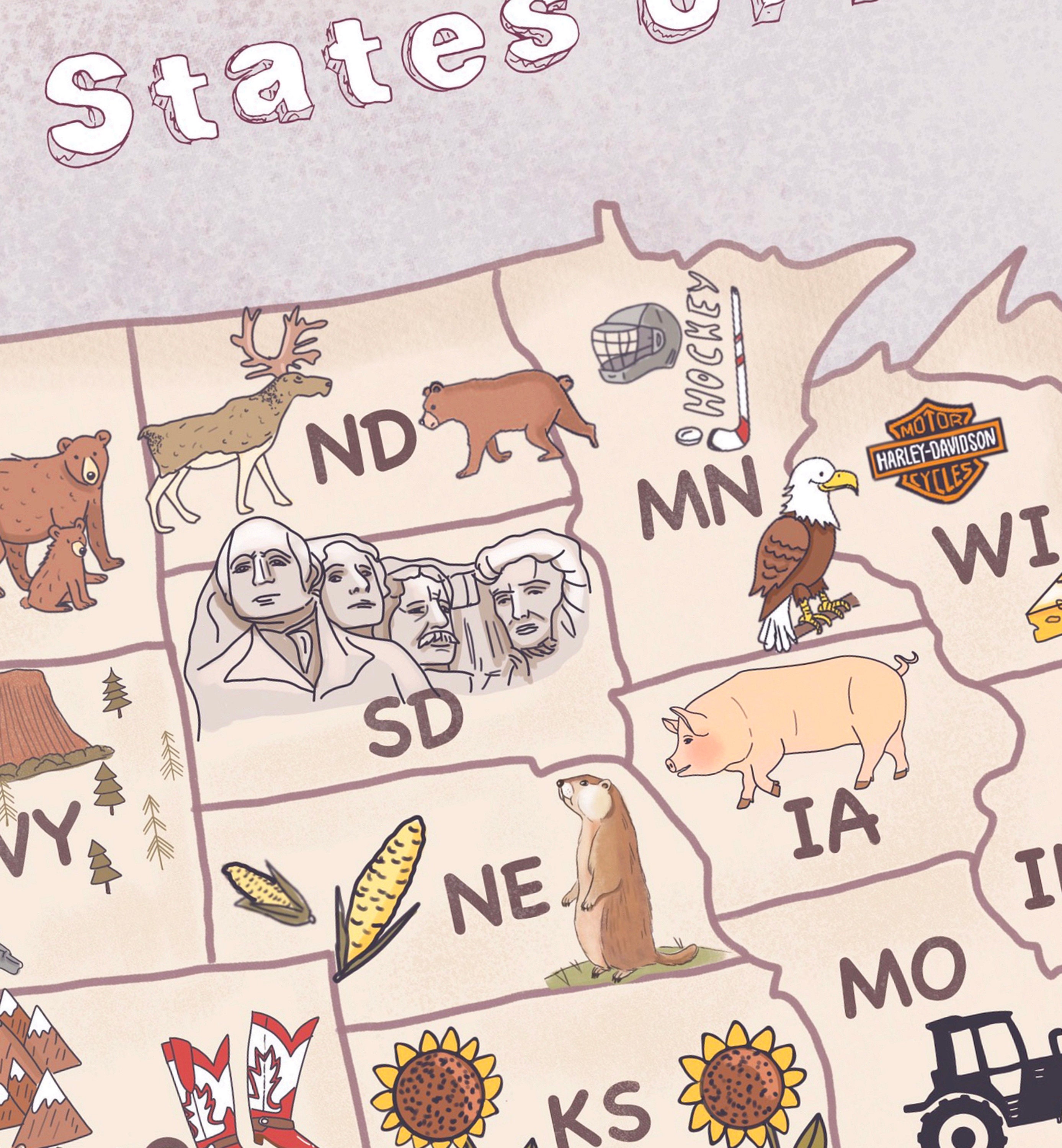 US map poster Homeschool educational poster Montessori | Etsy