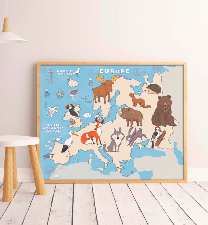 Europe Map for Kids Playroom Educational Posters Montessori | Etsy