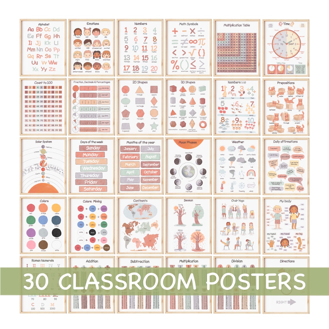 30 Classroom Posters Educational Wall Art Printable Playroom Wall Decor ...