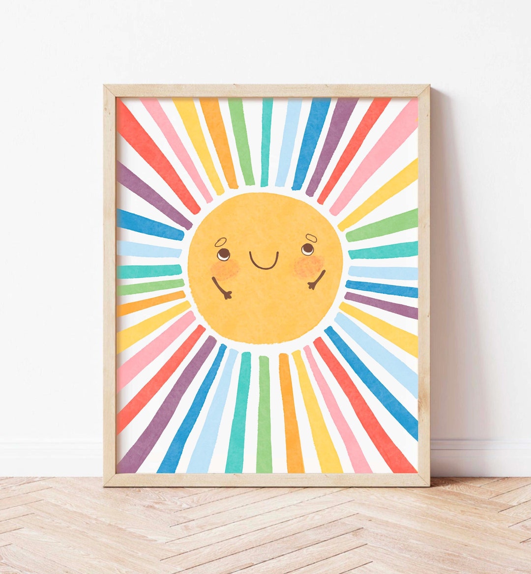 Watercolor Sun Poster Vibrant Rainbow Playroom Sun Print Downloadable ...