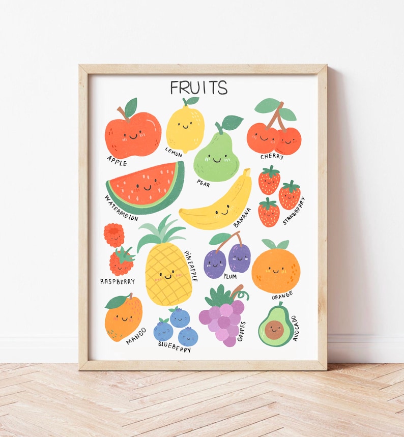 Fruit and Vegetable Posters - Educational Wall Art Set of 2 Watercolor ...