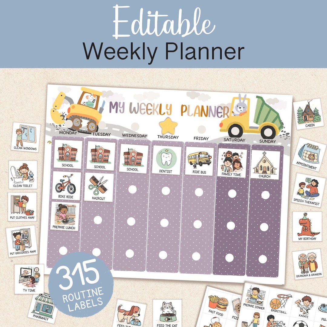 Boys Weekly Calendar Editable Daily Routine Schedule, Autism Printable ...