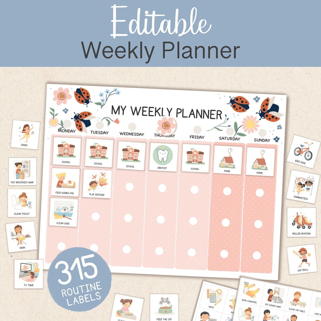 Weekly Chore Chart for Kids, Editable Weekly Planner Toddler ...