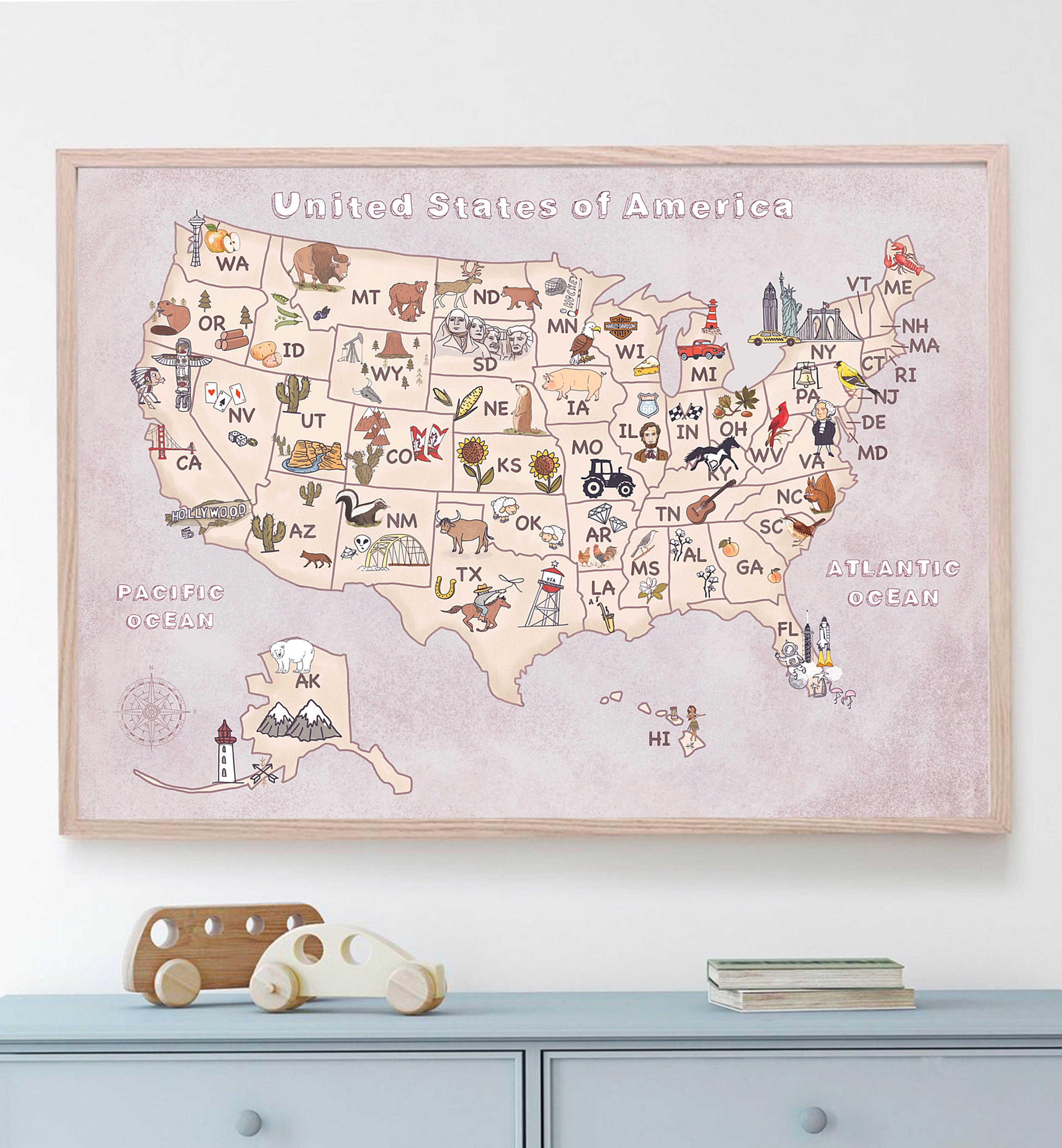 US map poster Homeschool educational poster Montessori | Etsy