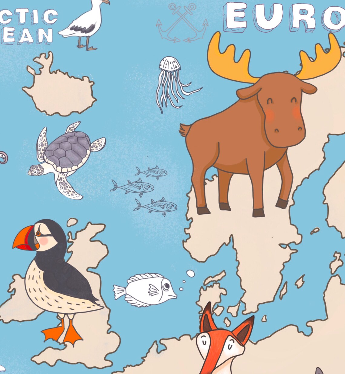 Europe Map for Kids Playroom Educational Posters Montessori | Etsy