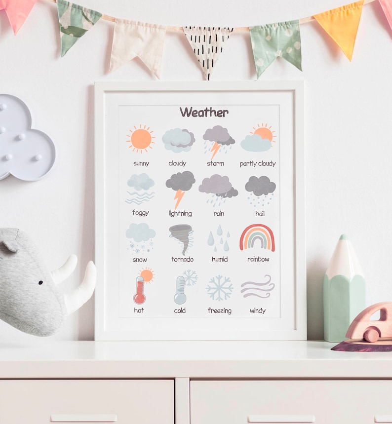 Rainbow Muted Nursery Wall Art Weather Poster for Toddlers - Etsy