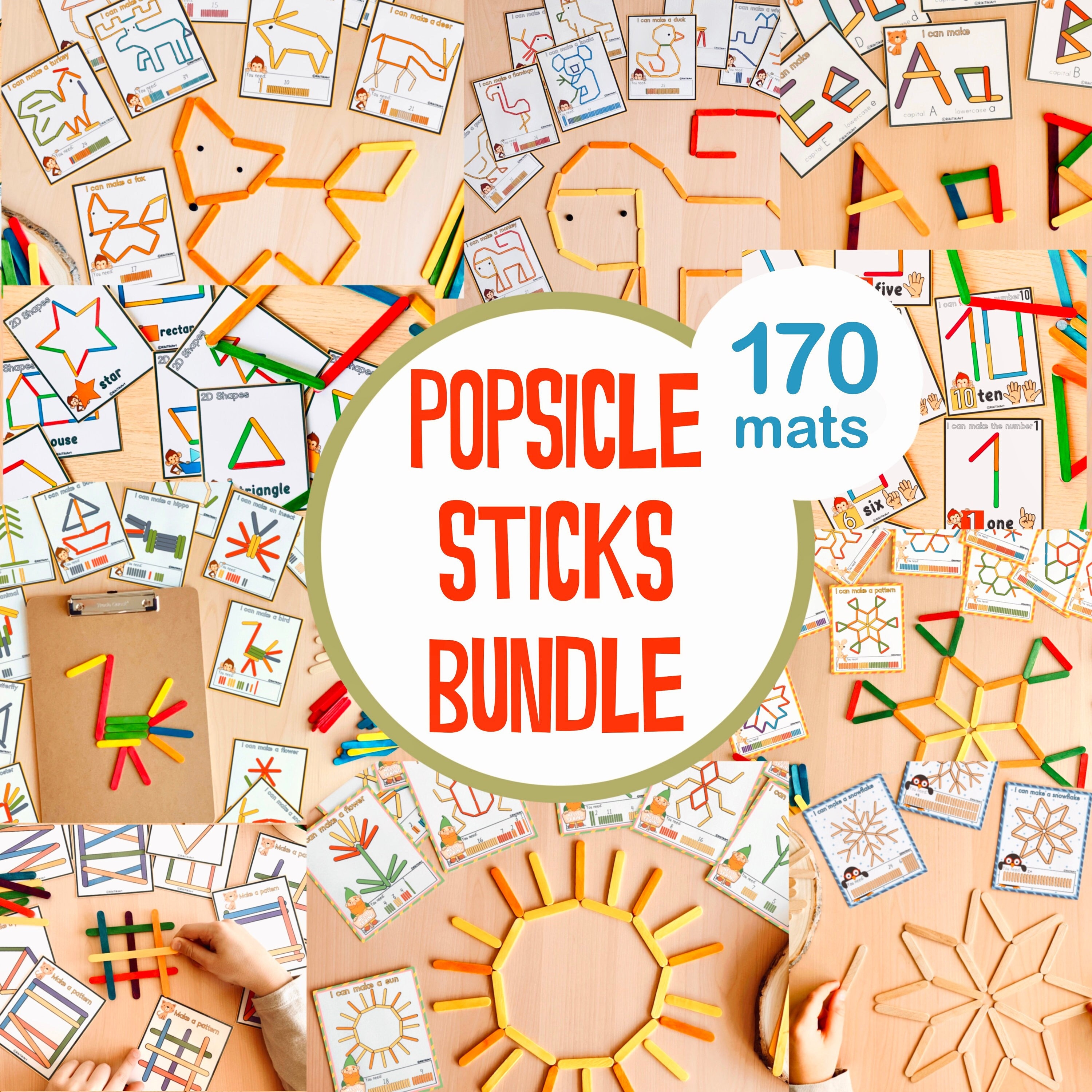 BUNDLE Popsicle Sticks Activity, Fine Motor Skills Montessori Printable ...