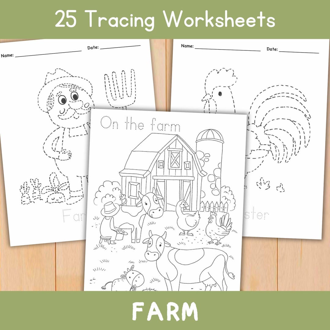 Farm Animal Tracing Worksheets: Preschool Printable Activity (digital ...