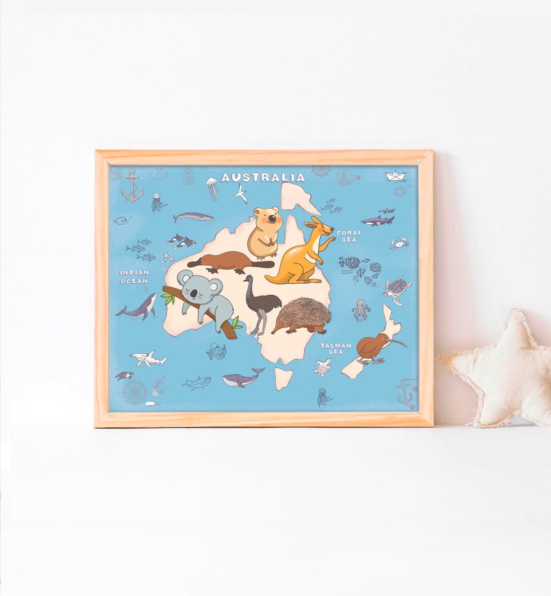 Australia Map Print Playroom Wall Decor Australian Continent Map for ...