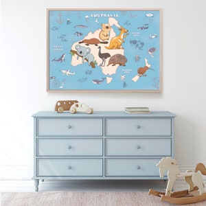 Australia Map Print Playroom Wall Decor Australian Continent Map for ...