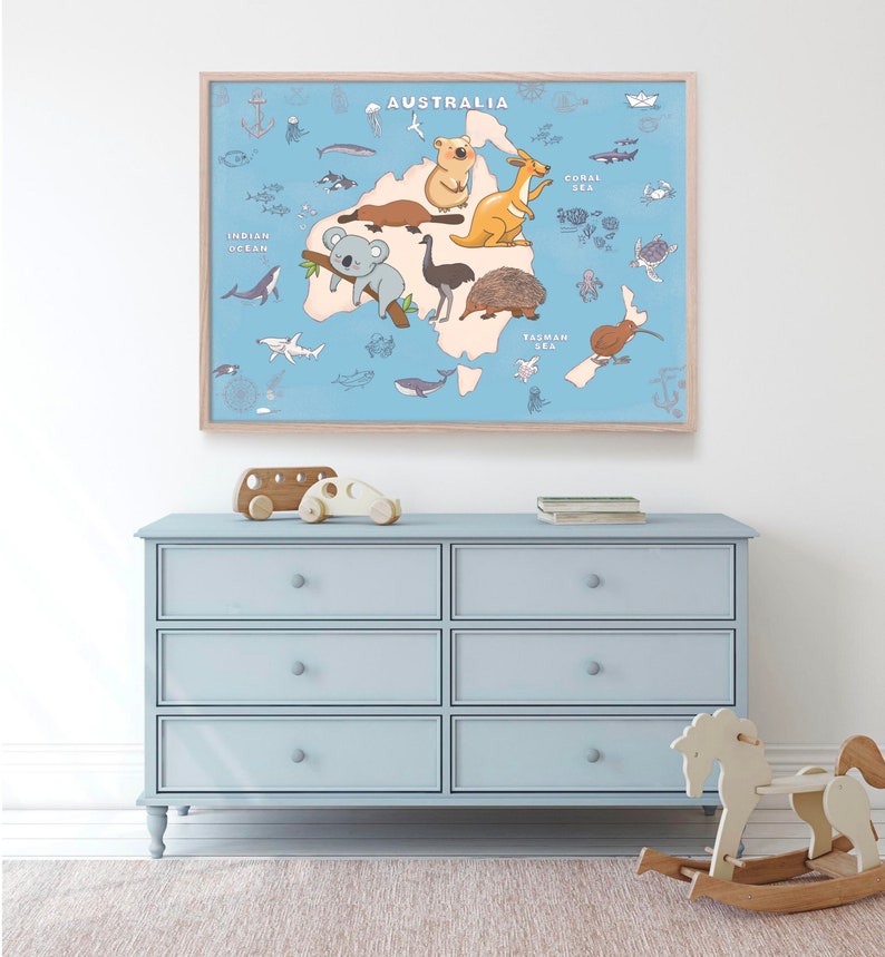 Australia Map Print Playroom Wall Decor Australian Continent - Etsy