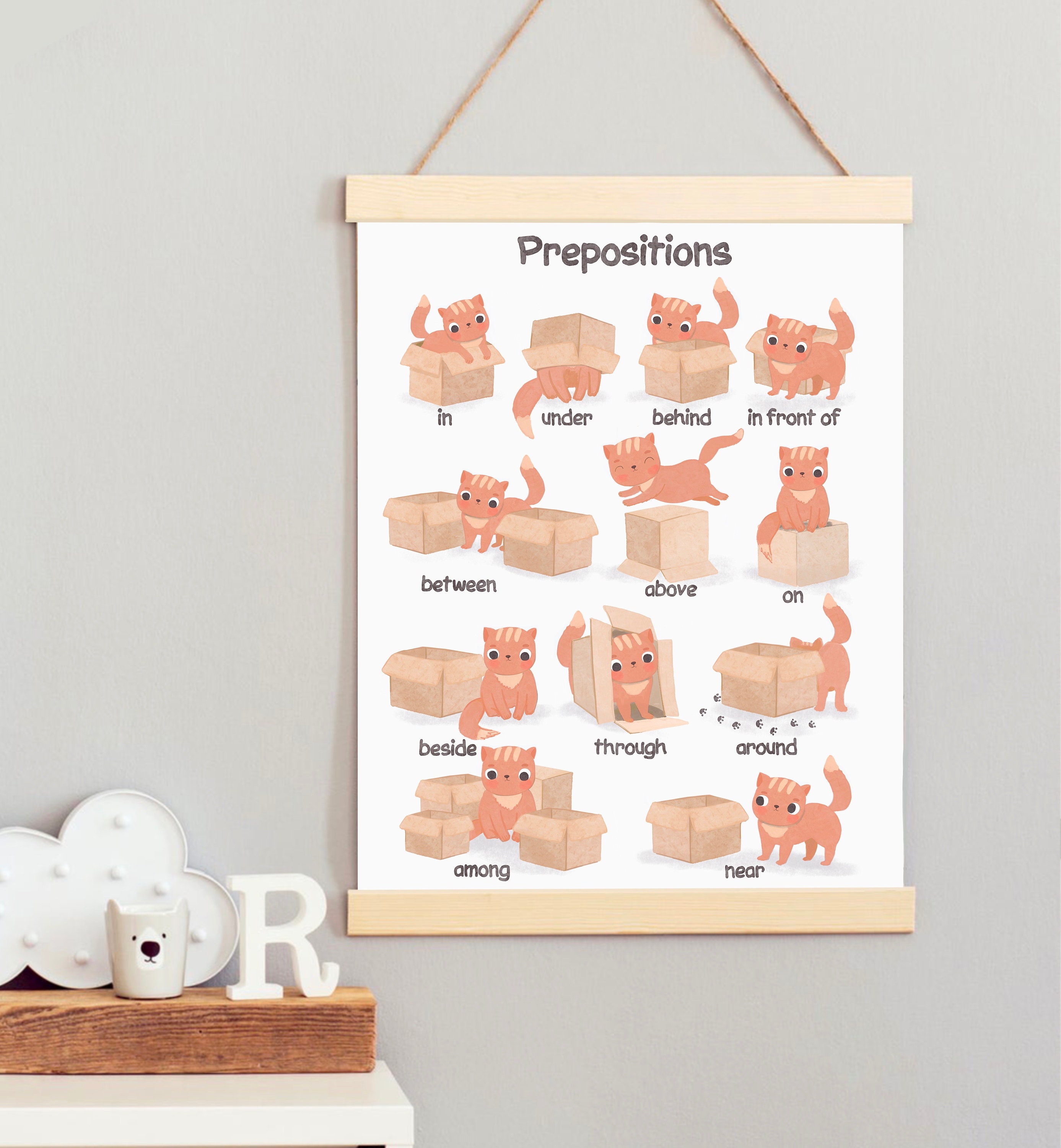 Prepositions Homeschool Print Classroom Educational Posters for Toddler ...