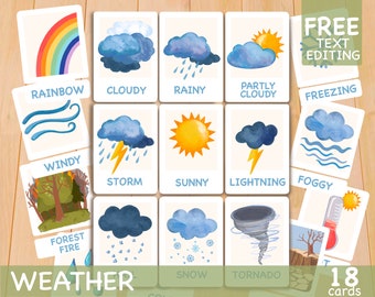 Weather Flashcards Weather Clipart Weather Chart Homeschool Montessori ...
