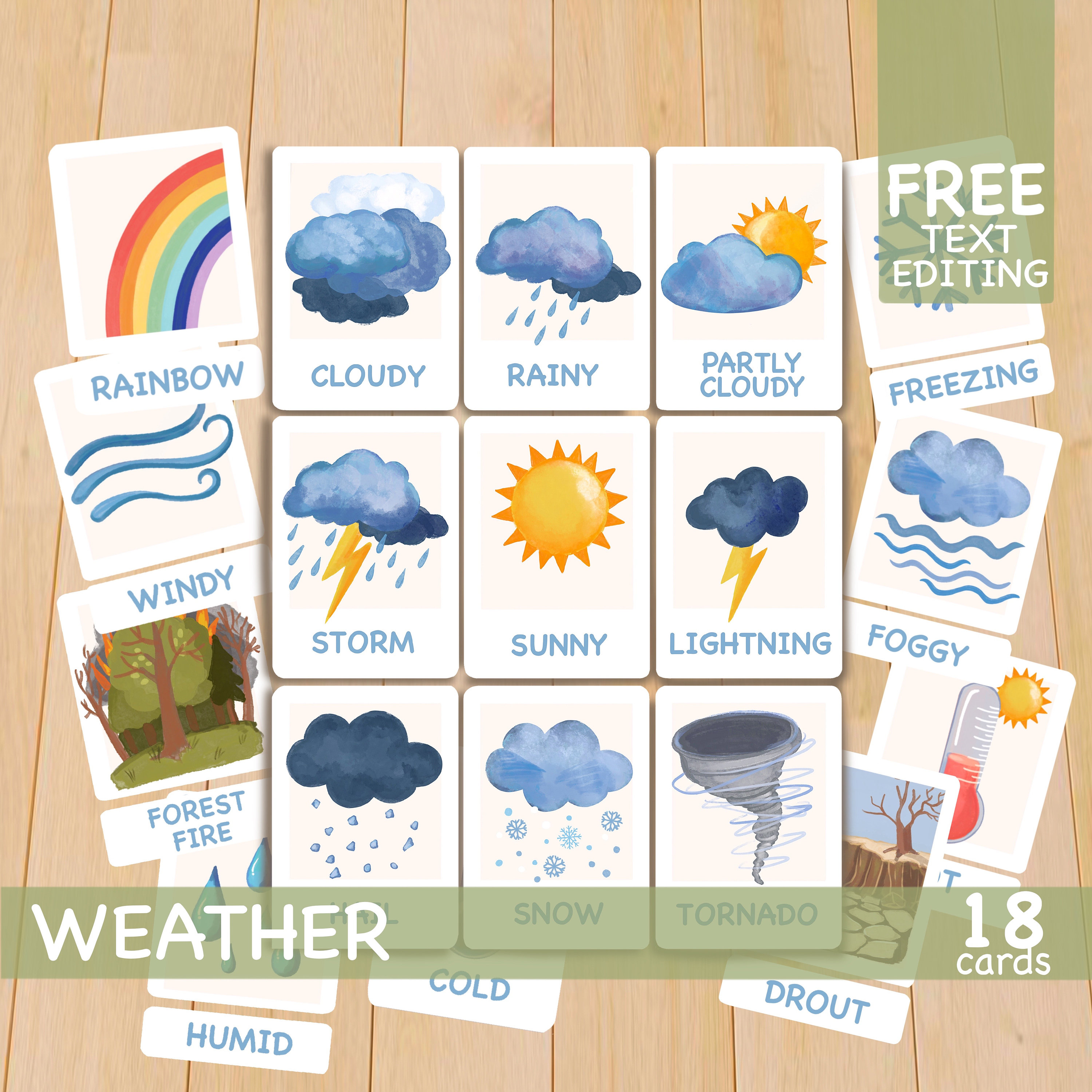 Weather Flashcards Homeschool Montessori Materials Toddler | Etsy